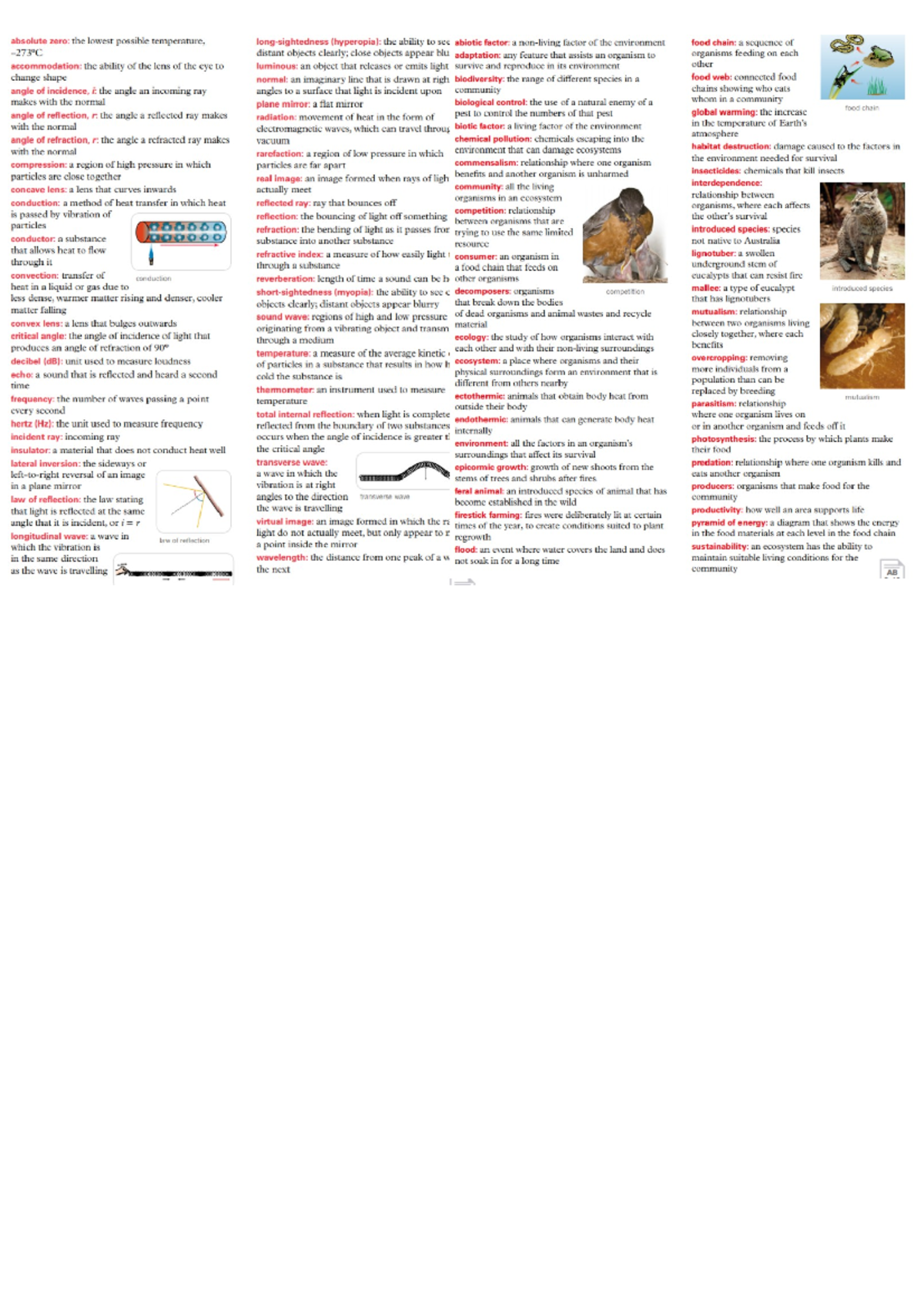 Semester 1 Science Exam Cheat Sheet - Studocu