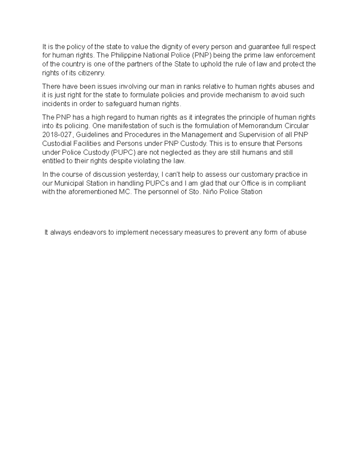 ISP - Importance in Handling PUPC - It is the policy of the state to ...