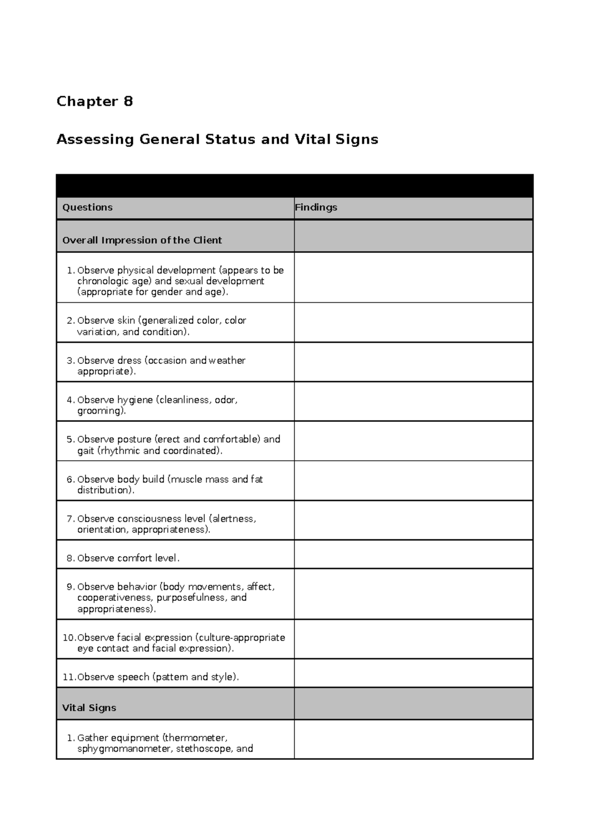 PHYSICAL ASSESSMENT GUIDE Chapter 08 - Chapter 8 Assessing General ...