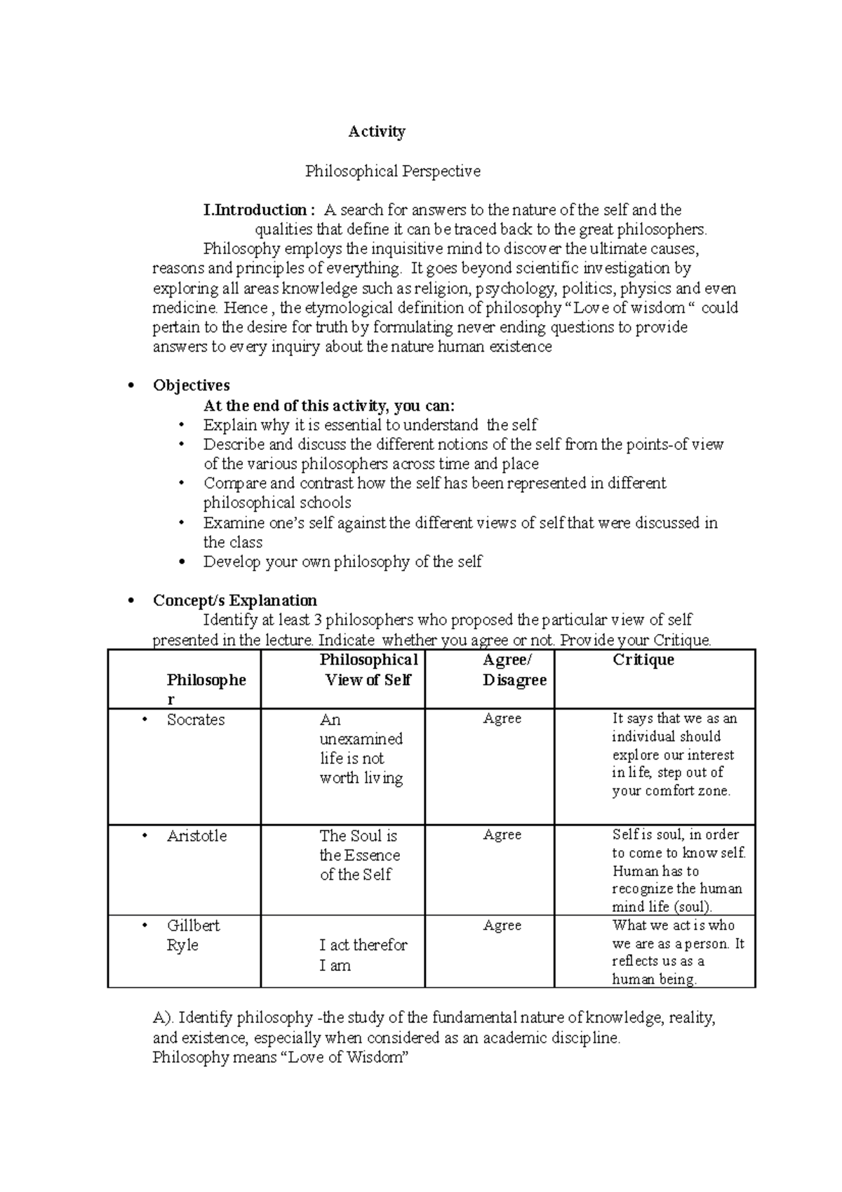 Uts Activity - Lecture notes 1 - Activity Philosophical Perspective I ...