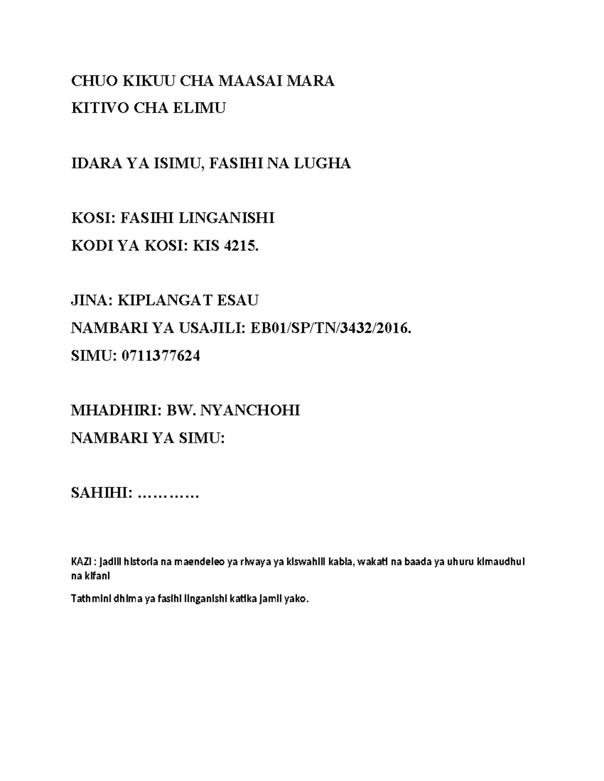 Riwaya ya kiswahili historia na maendele - CHUO KIKUU CHA MAASAI MARA ...