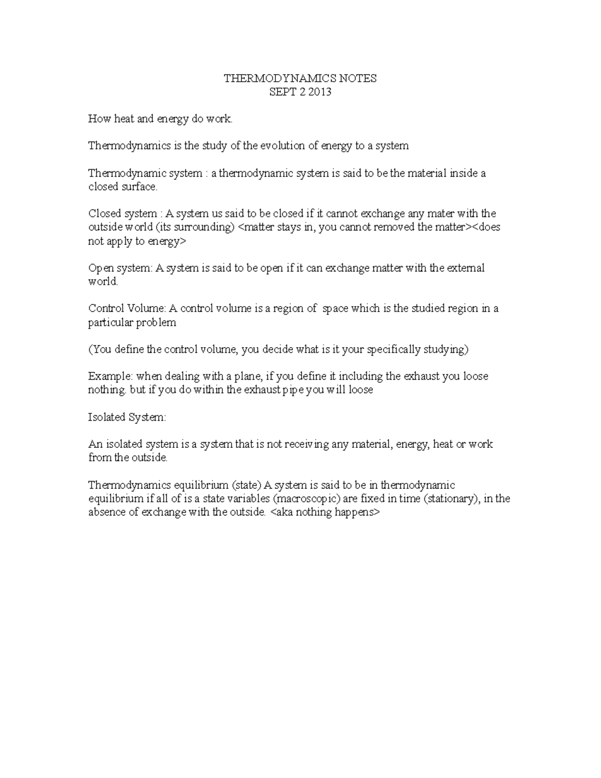 Thermodynamics sept 2 - Lecture notes 1 - THERMODYNAMICS NOTES SEPT 2 ...
