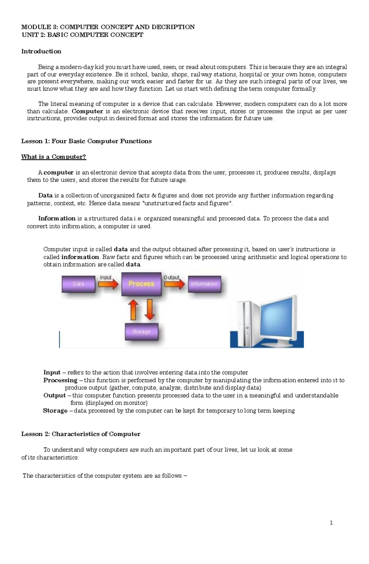 Module 3 Basic Computer Functions Module 3 Computer Concept And Decription Unit 2 Basic