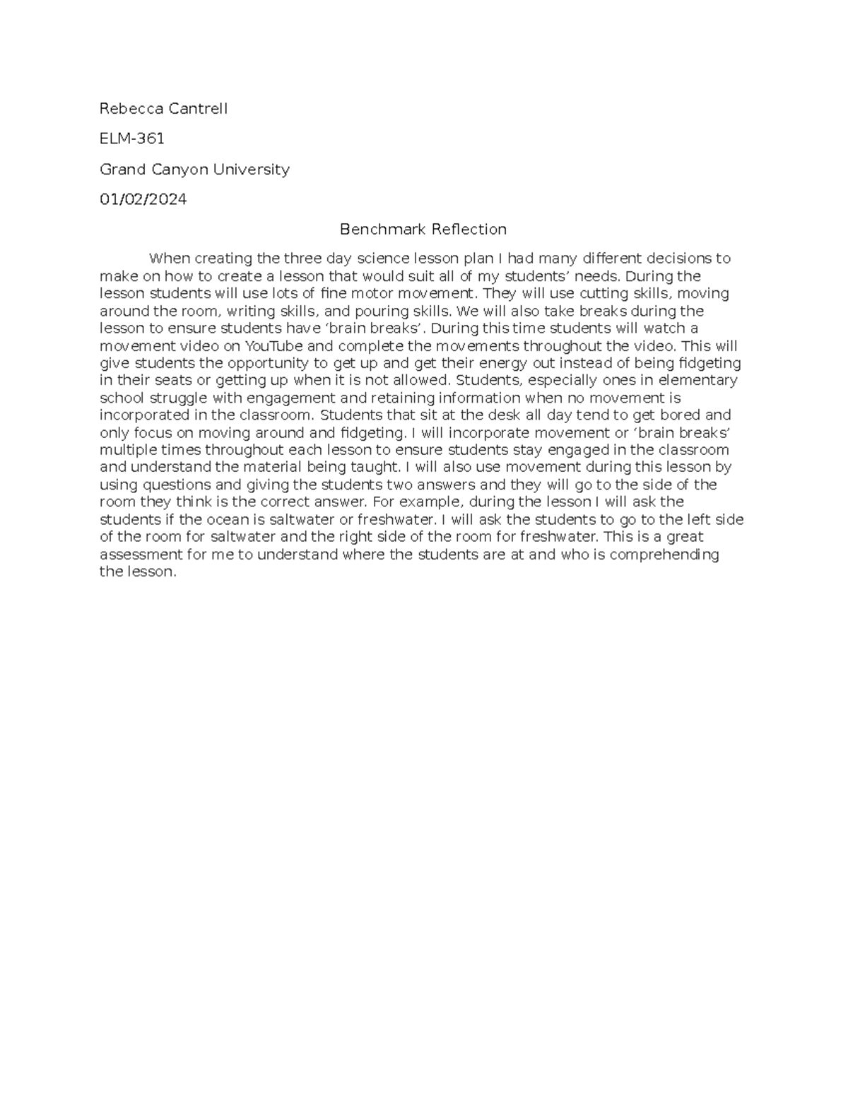 Reflection - Rebecca Cantrell ELM- Grand Canyon University 01/02 ...