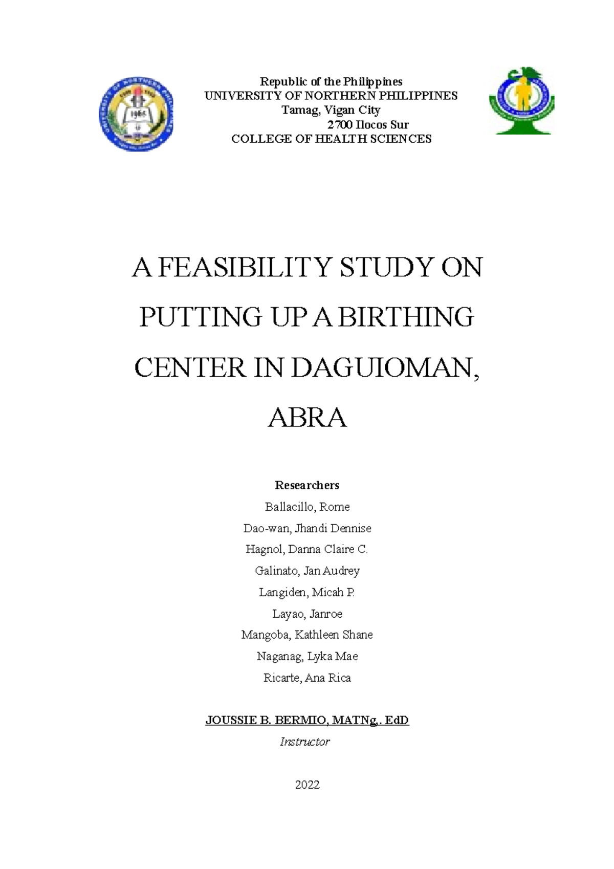 Feasibility Study Final 1- Birthing Clinic - Copy - Republic of the ...