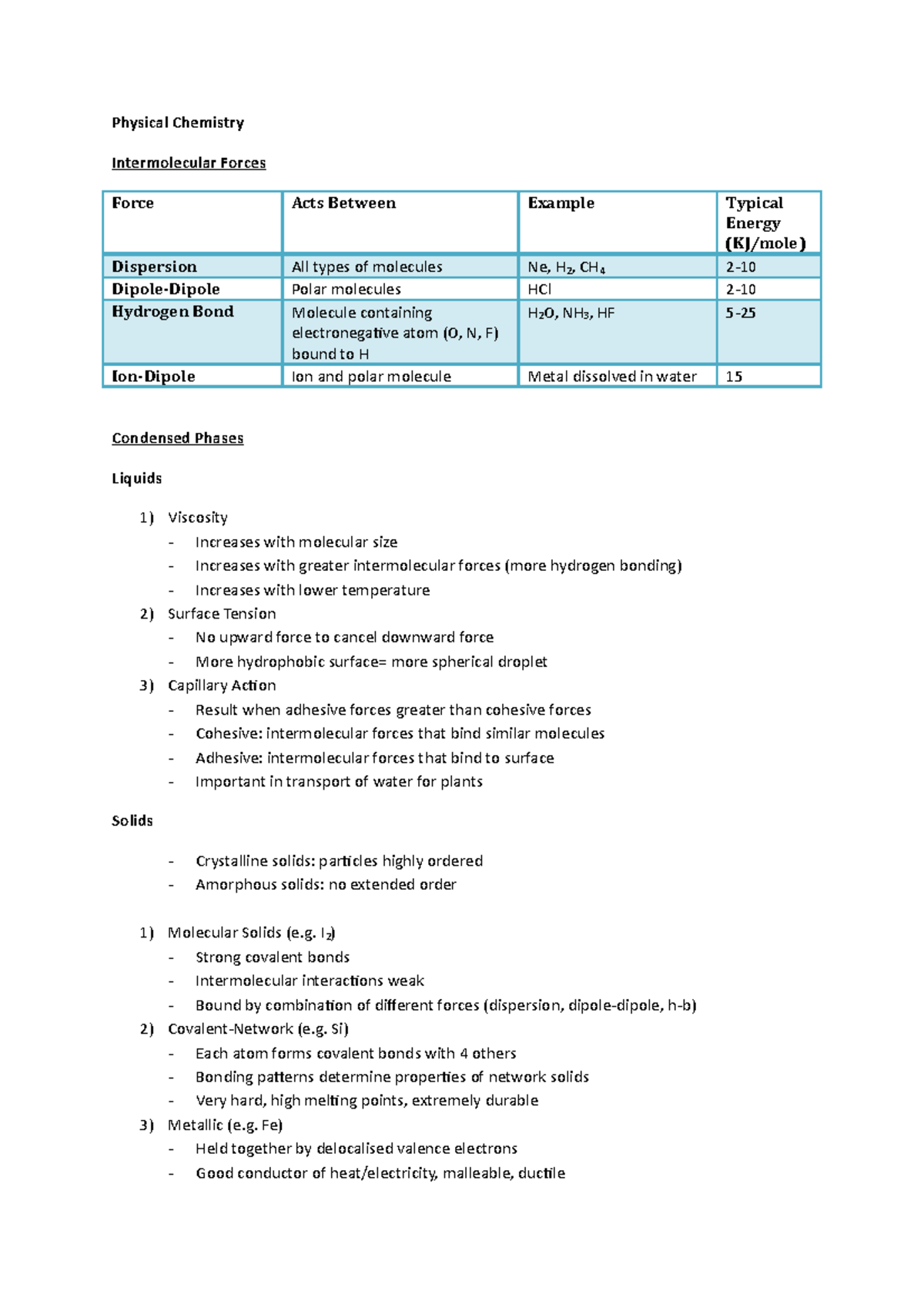 Summary - lecture - Summary of physical chemistry for final exam ...
