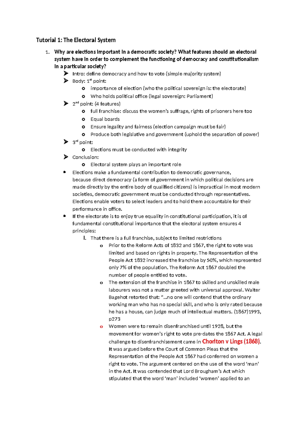 Consti Tut 1 Topic 1 and 2 - Tutorial 1: The Electoral System 1. Why are elections important in ...