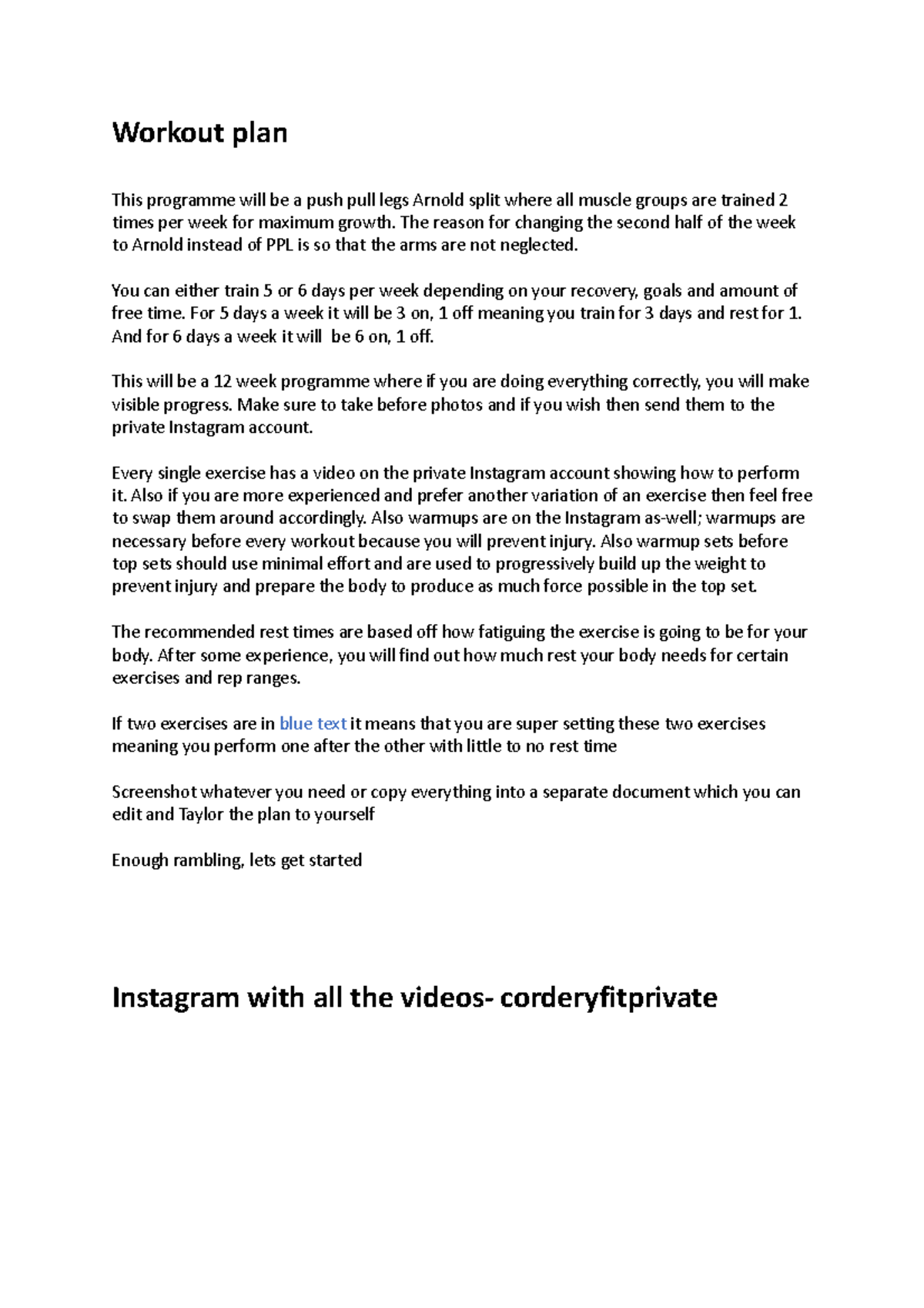 Document gym 2 - Workout plan This programme will be a push pull legs ...