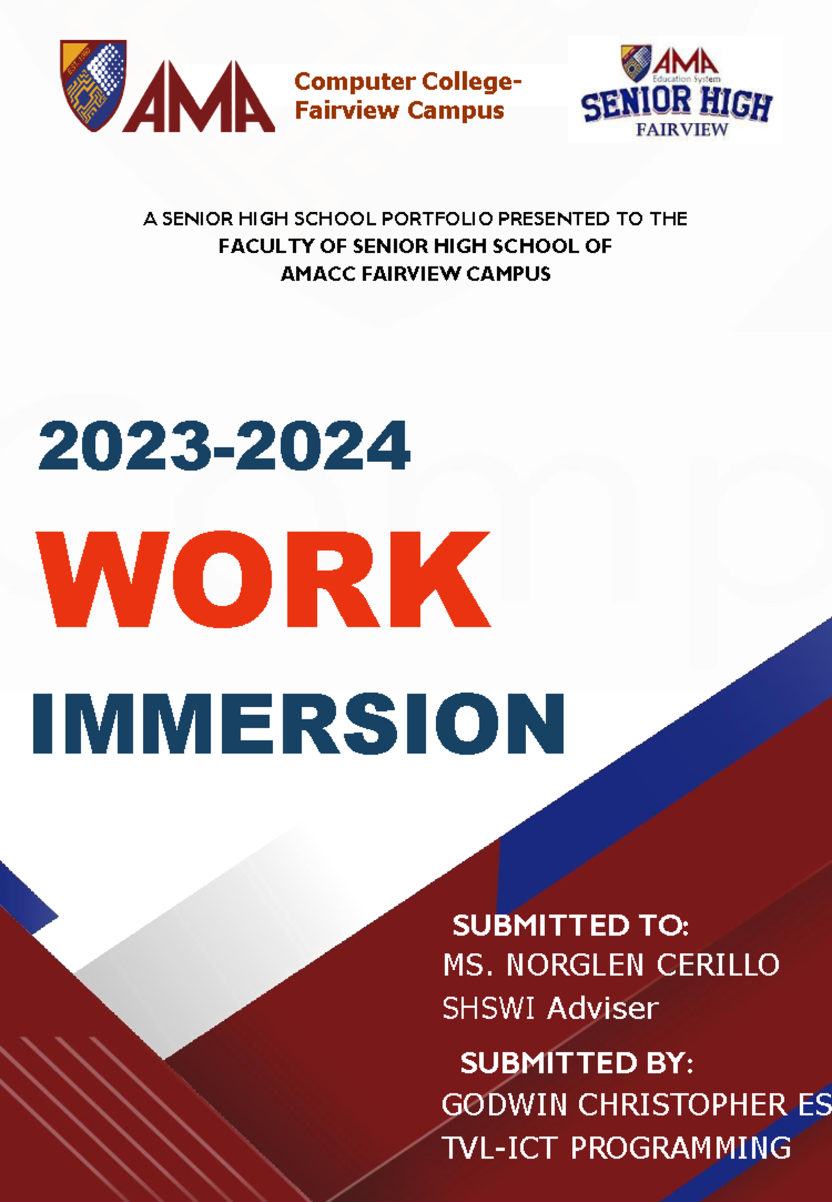 Portfolio SHS 1 1 - Computer College- Fairview Campus A SENIOR HIGH ...