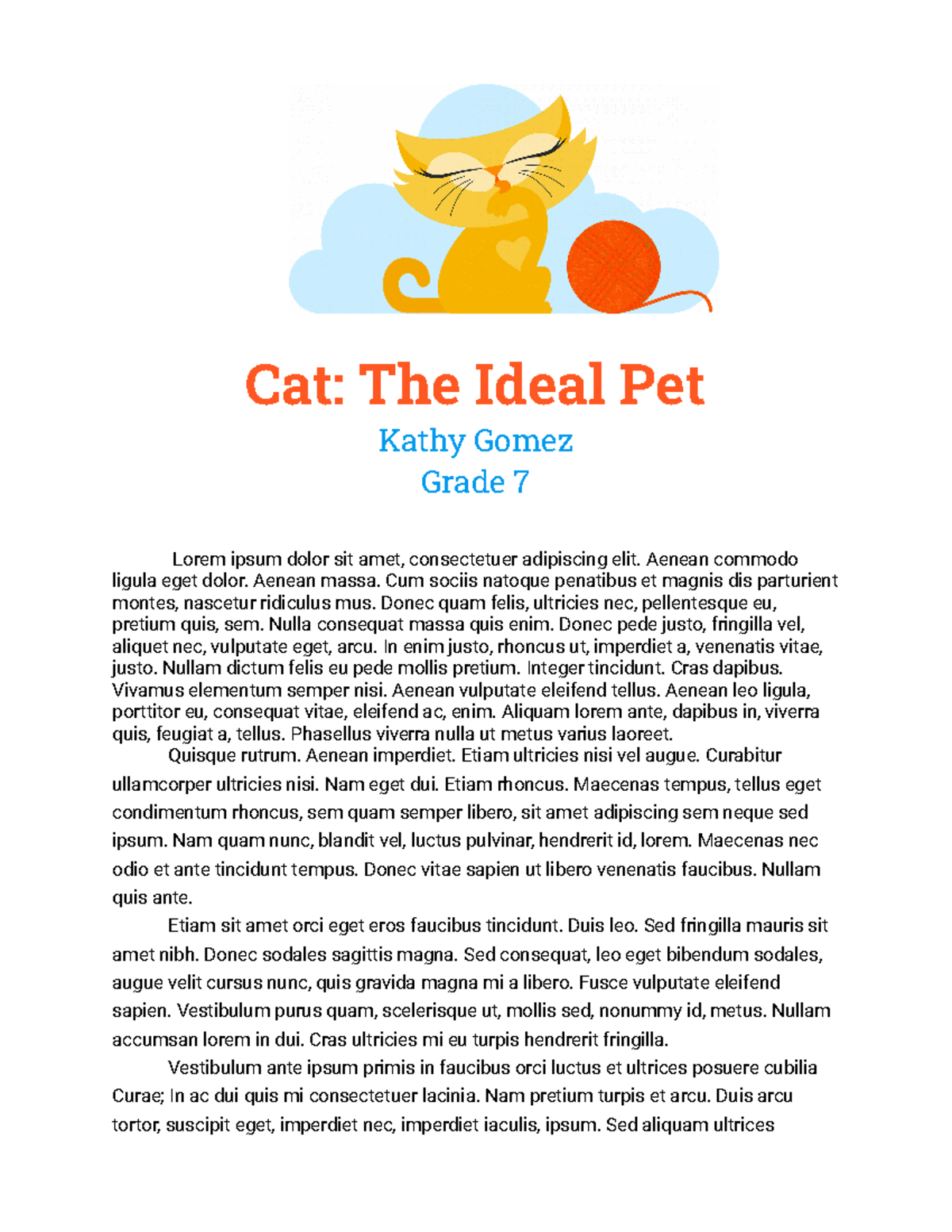 Essay - ggrtreefefe - Cat: The Ideal Pet Kathy Gomez Grade 7 Lorem ...
