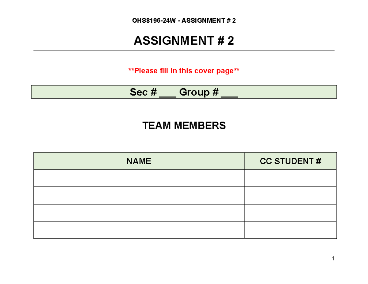 24W Assignment # 2 - ASSIGNMENT # 2 Please fill in this cover page Sec ...