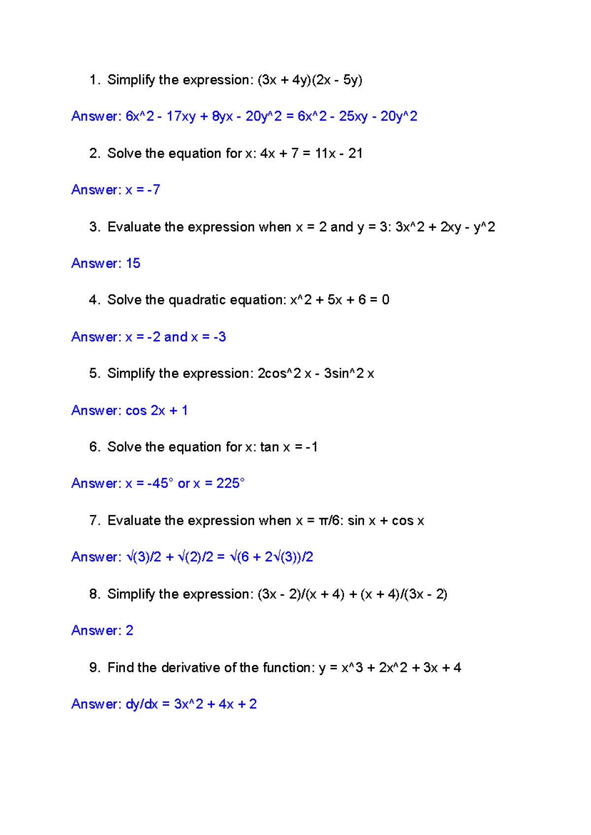 Pre Calculus practice - Simplify the expression: (3x + 4y)(2x - 5y ...
