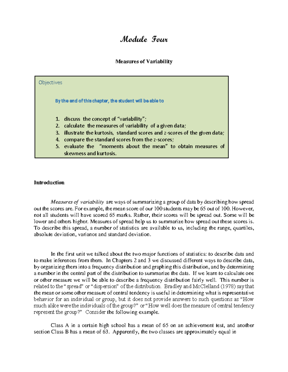 Module 4 - Measures of Variability - Module Four Measures of Variability Introduction Measures ...