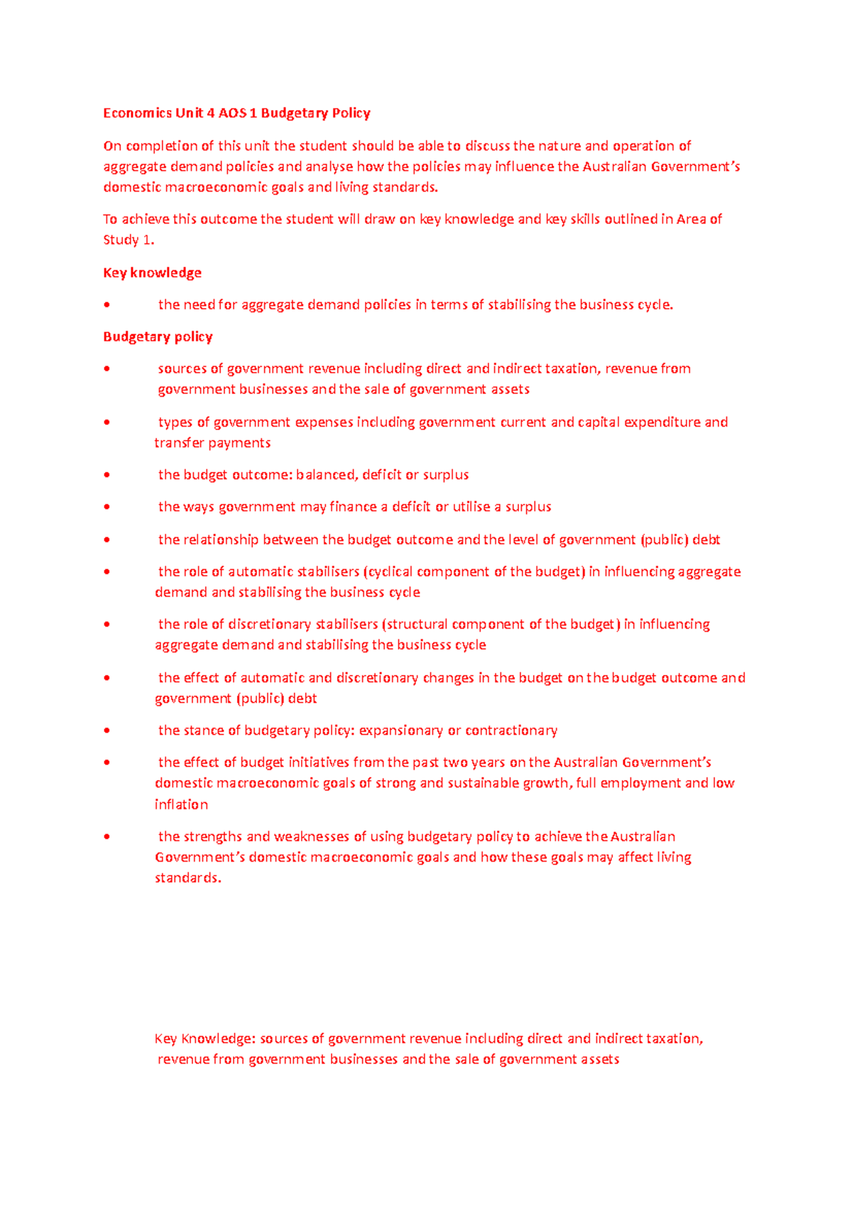Economics Unit 4 AOS 1 Budgetary Policy - Economics Unit 4 AOS 1 ...
