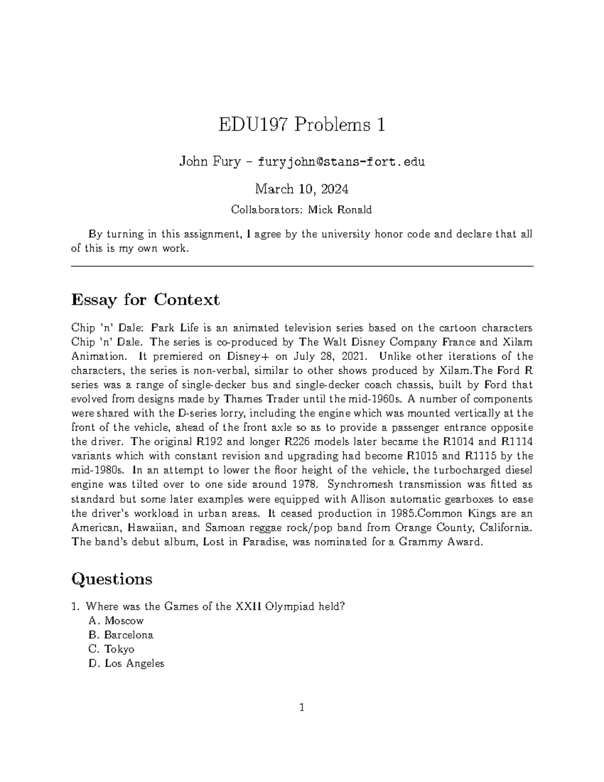 EDU197 Problems 1 - Essay for Context Chip ’n’ Dale: Park Life is an ...