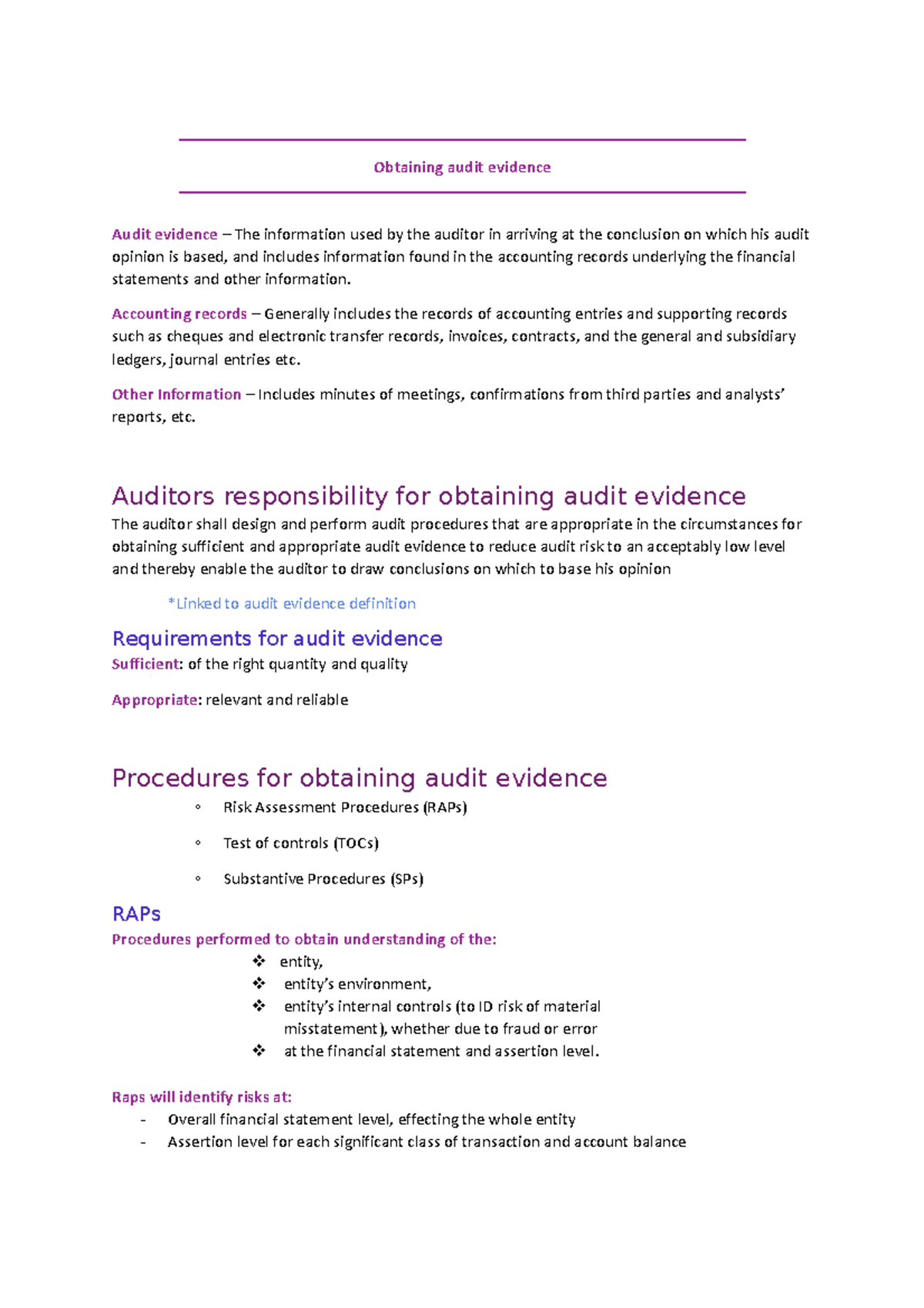 Obtaining audit evidence - Notes - Obtaining audit evidence Audit ...
