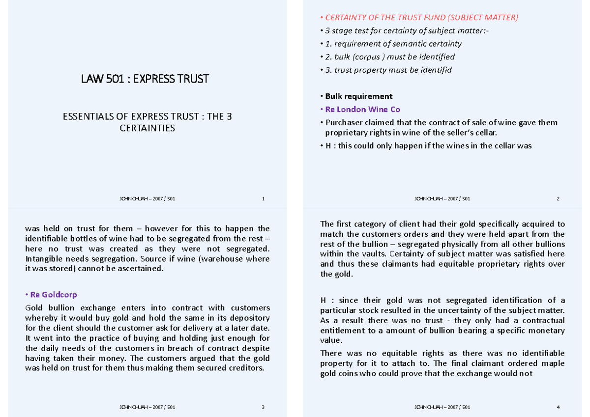 Week (Certainty of Subject Matters) - LAW 501 : EXPRESS TRUST ...