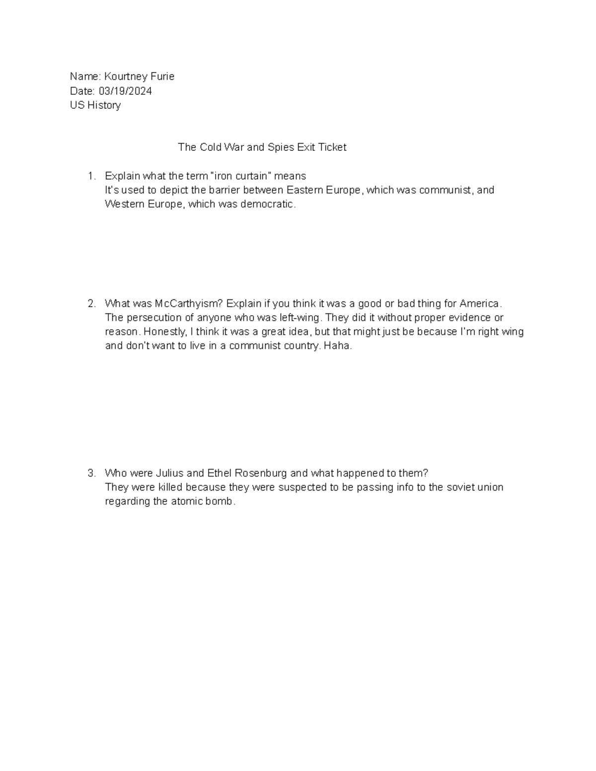 The+Cold+War+and+Spies+Exit+Ticket - Name: Kourtney Furie Date: 03/19 ...