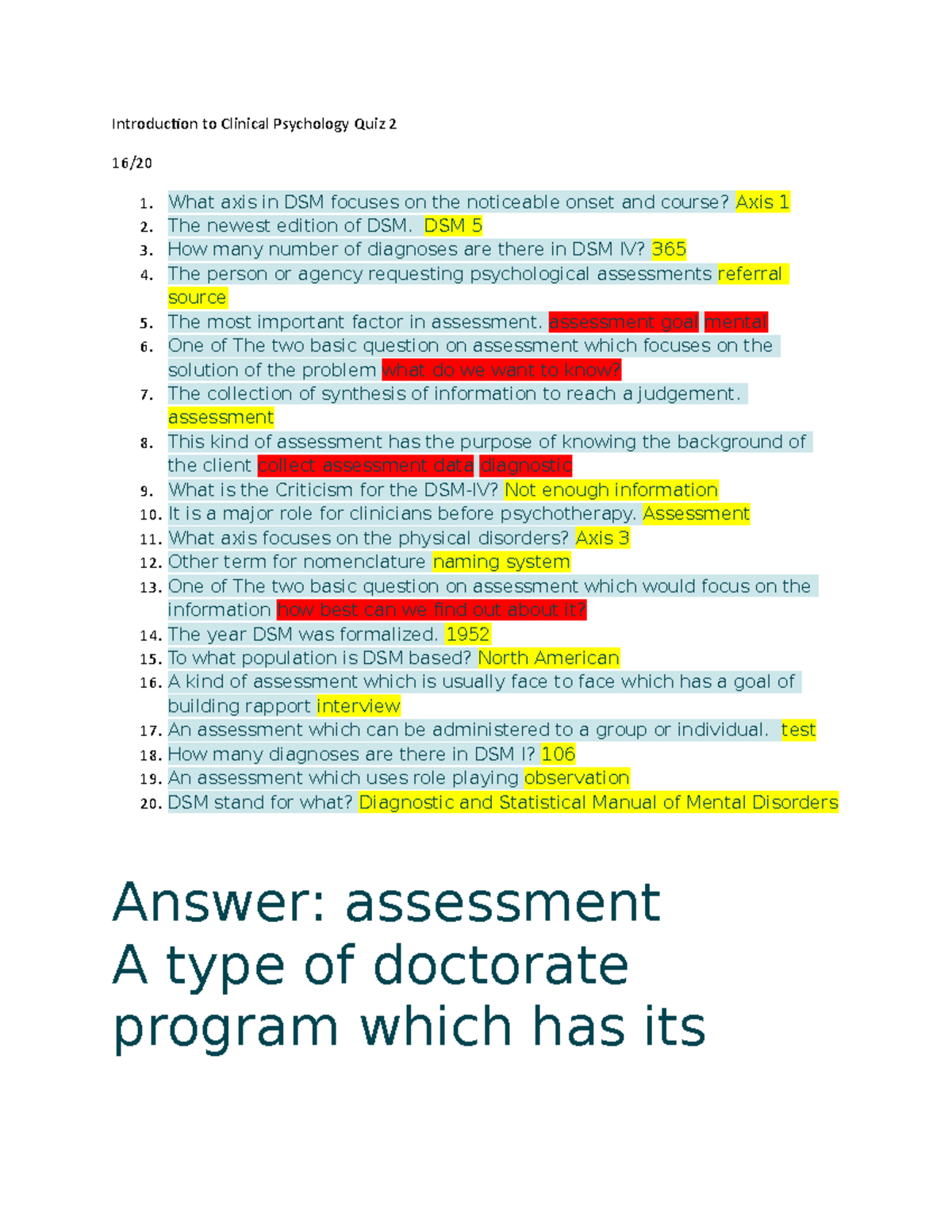 Introduction to Clinical Psychology Quiz 2 - DSM 5 How many number of ...