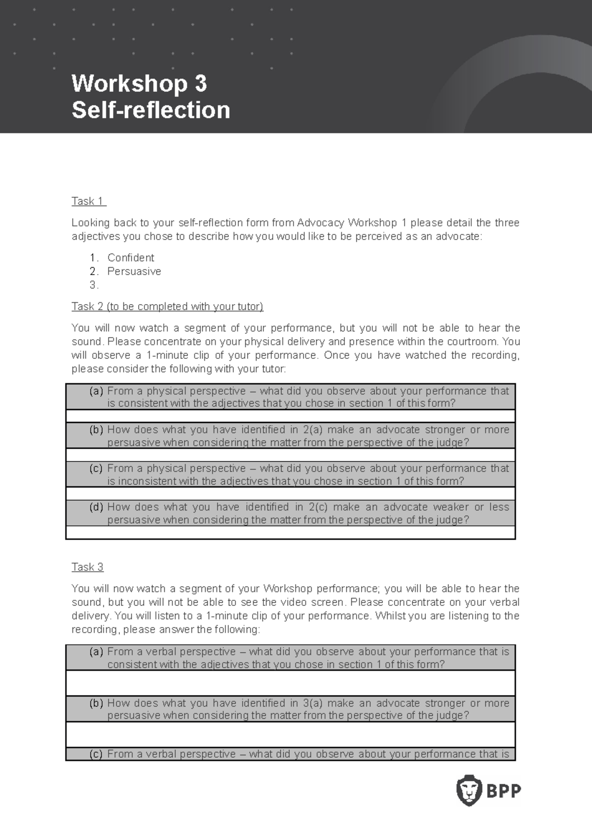 3.BTC1 Adv W3 Collaborate Self-reflection form - Workshop 3 Self ...