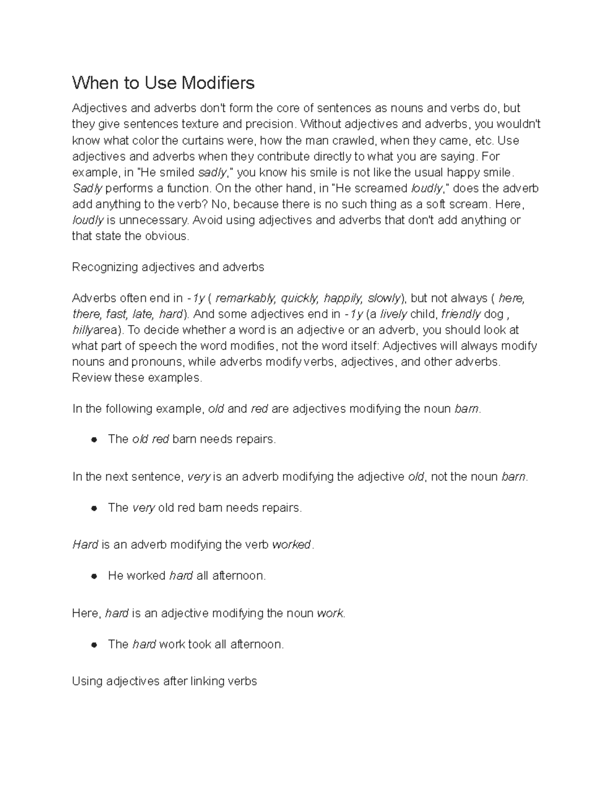 When to Use Modifiers - English notes - When to Use Modifiers ...