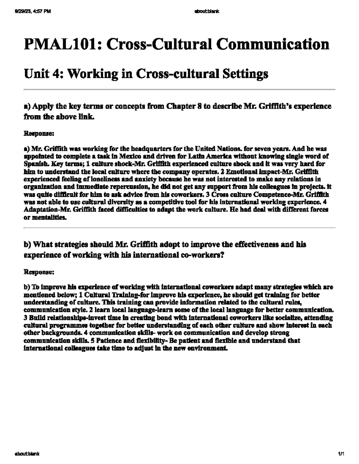 Cross cultural unit 4 - nothing much - SOCL8411 - Studocu