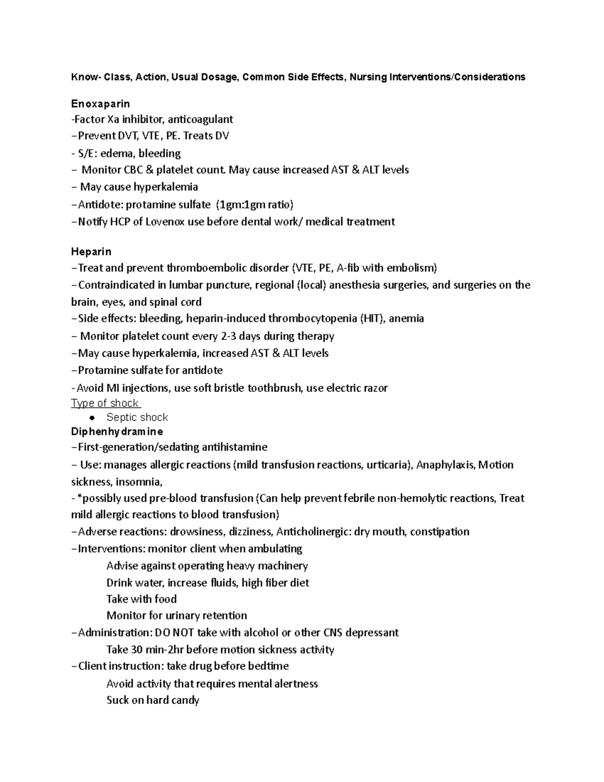 Unit 8 Med List - Medication List - Know- Class, Action, Usual Dosage ...