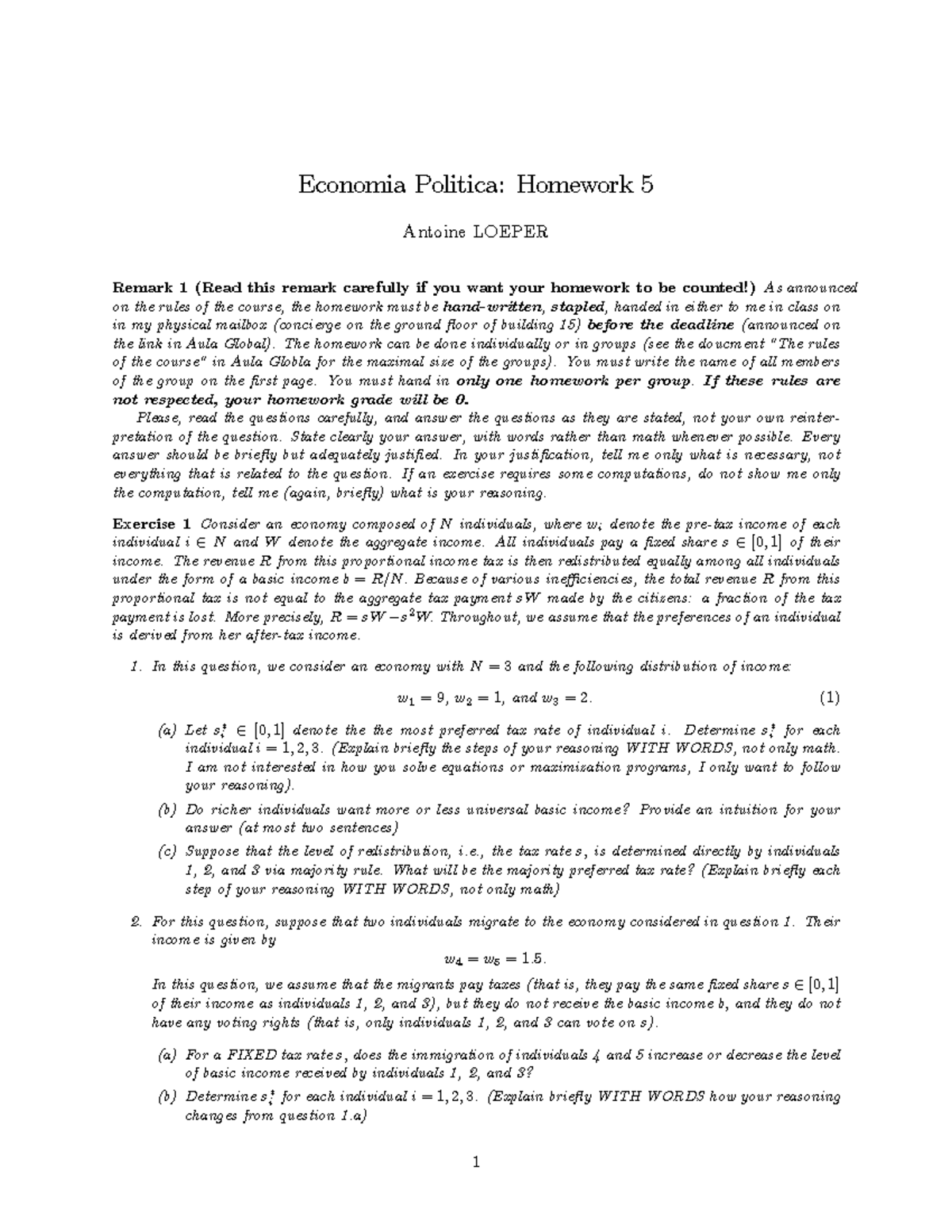 Hwk 5 2023 - Homework 5 - Economia Politica: Homework 5 Antoine LOEPER ...