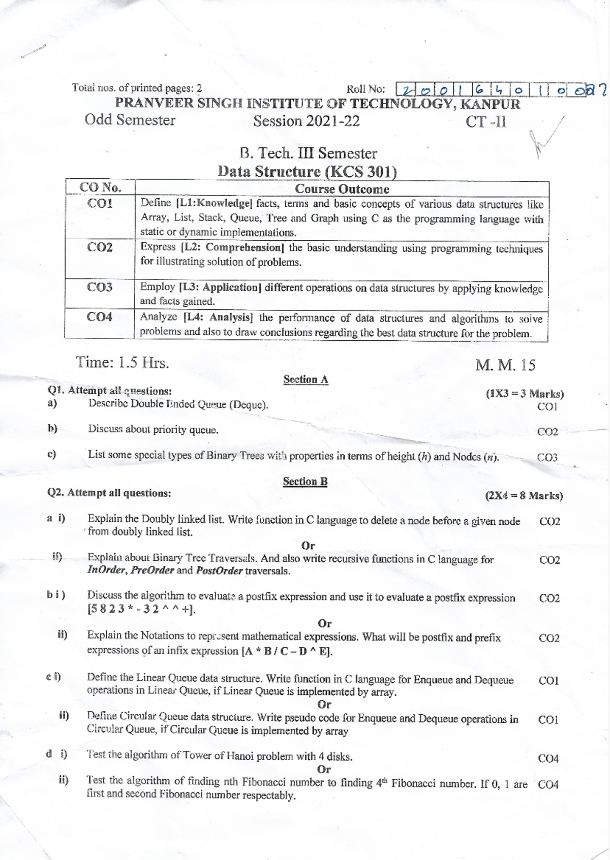 CT 2 DATA Structure-1 - practice sheet - data structure - Studocu