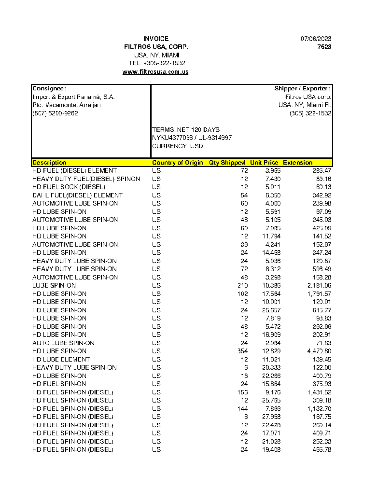 Invoice Example - cam - Consignee: Import & Export Panamá, S. TERMS ...