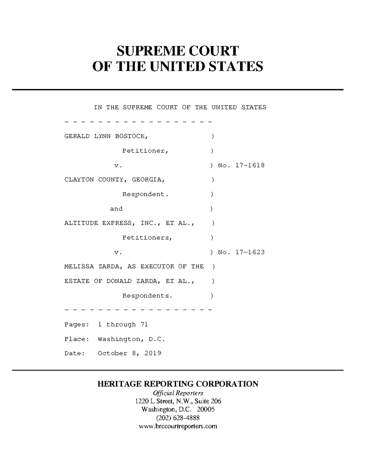 Oral Arguments Bostock vs Clayton County - SUPREME COURT OF THE UNITED ...