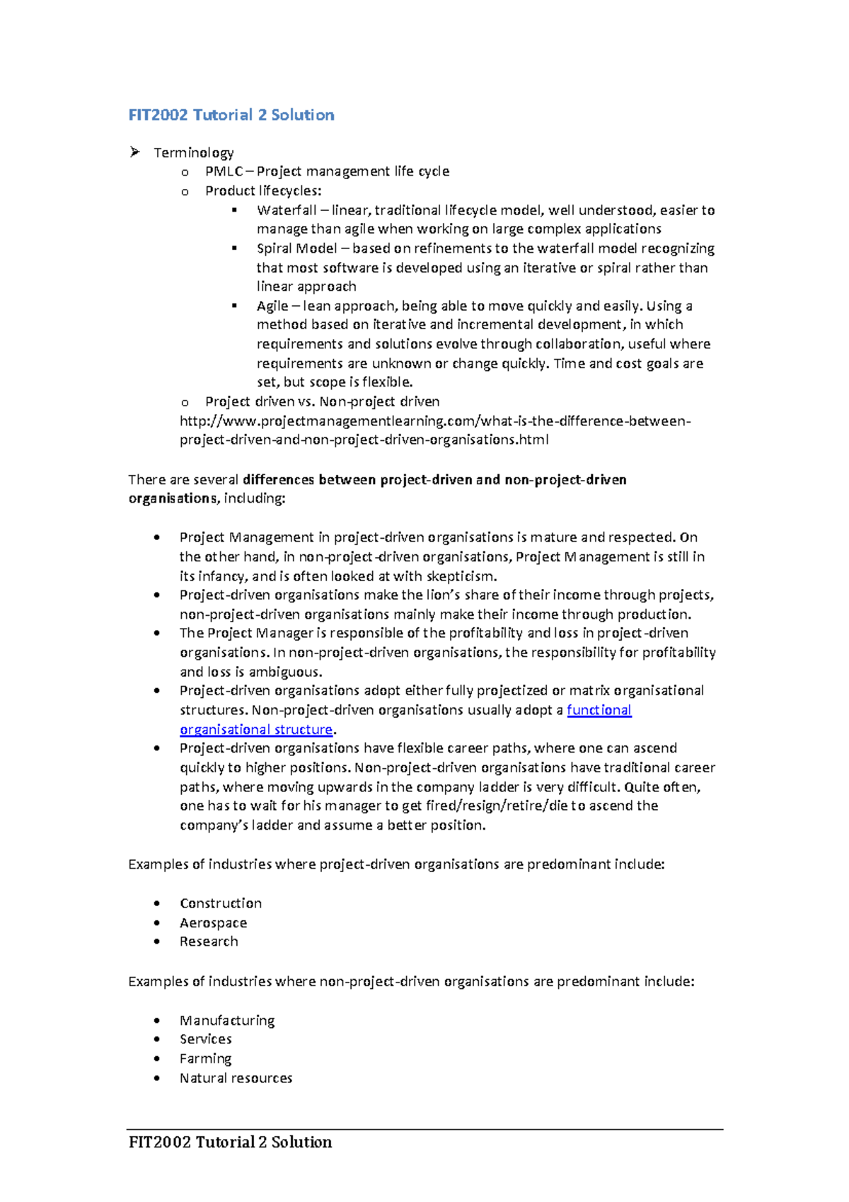 Tutorial 2 Solution - FIT2002 Tutorial 2 Solution FIT2002 Tutorial 2 Solution Terminology o PMLC ...