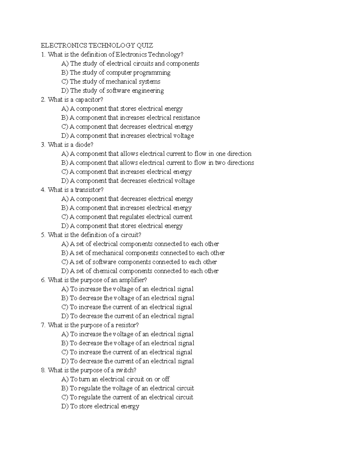 Compiled TLE QUIZ - ELECTRONICS TECHNOLOGY QUIZ What is the definition ...