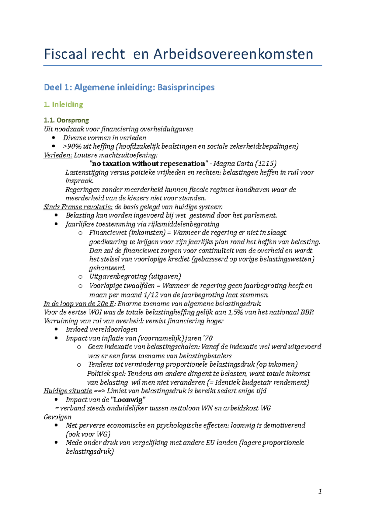 Fiscaal recht en Arbeidsovereenkomsten - Inleiding Oorsprong Uit ...