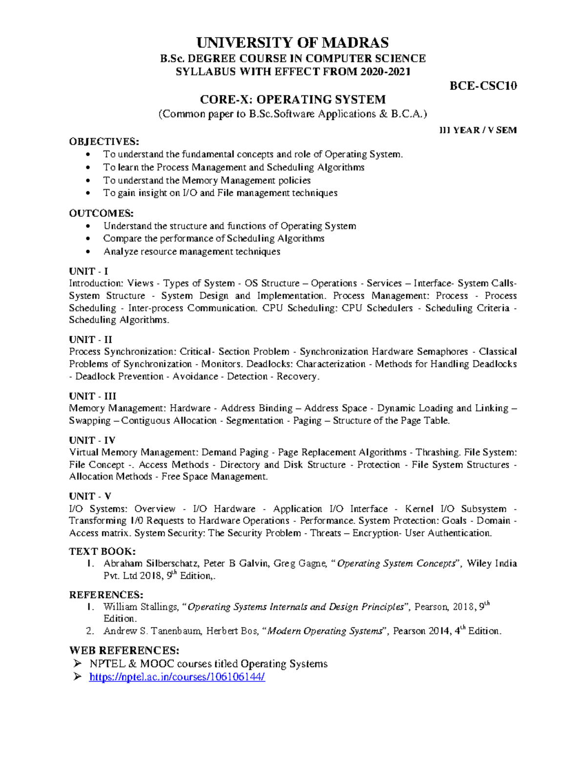 BCE-CSC10 - SYLLABUS - UNIVERSITY OF MADRAS B. DEGREE COURSE IN ...