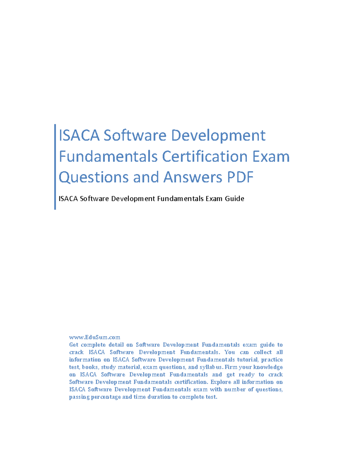 ISACA Software Development Fundamentals Certification Exam Questions ...