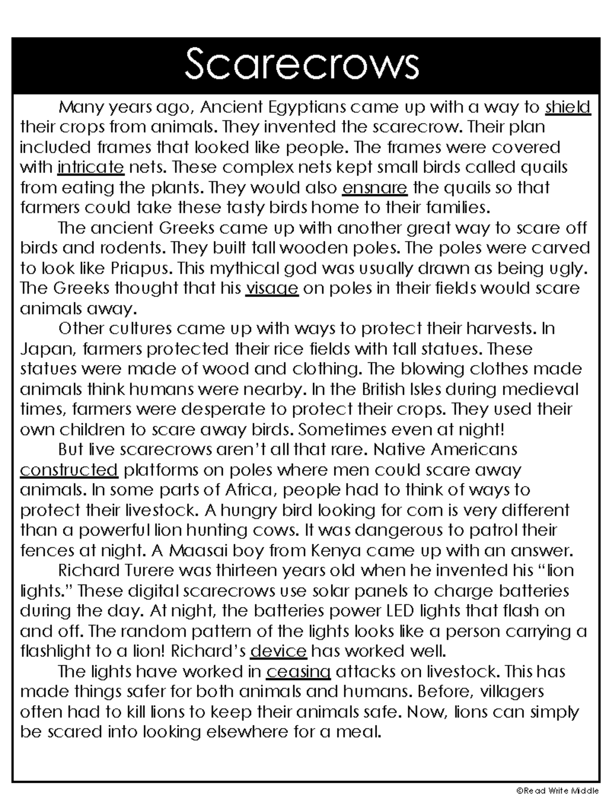 Avery Crook - Copy of Scarecrows Reading Passage - Many years ago ...