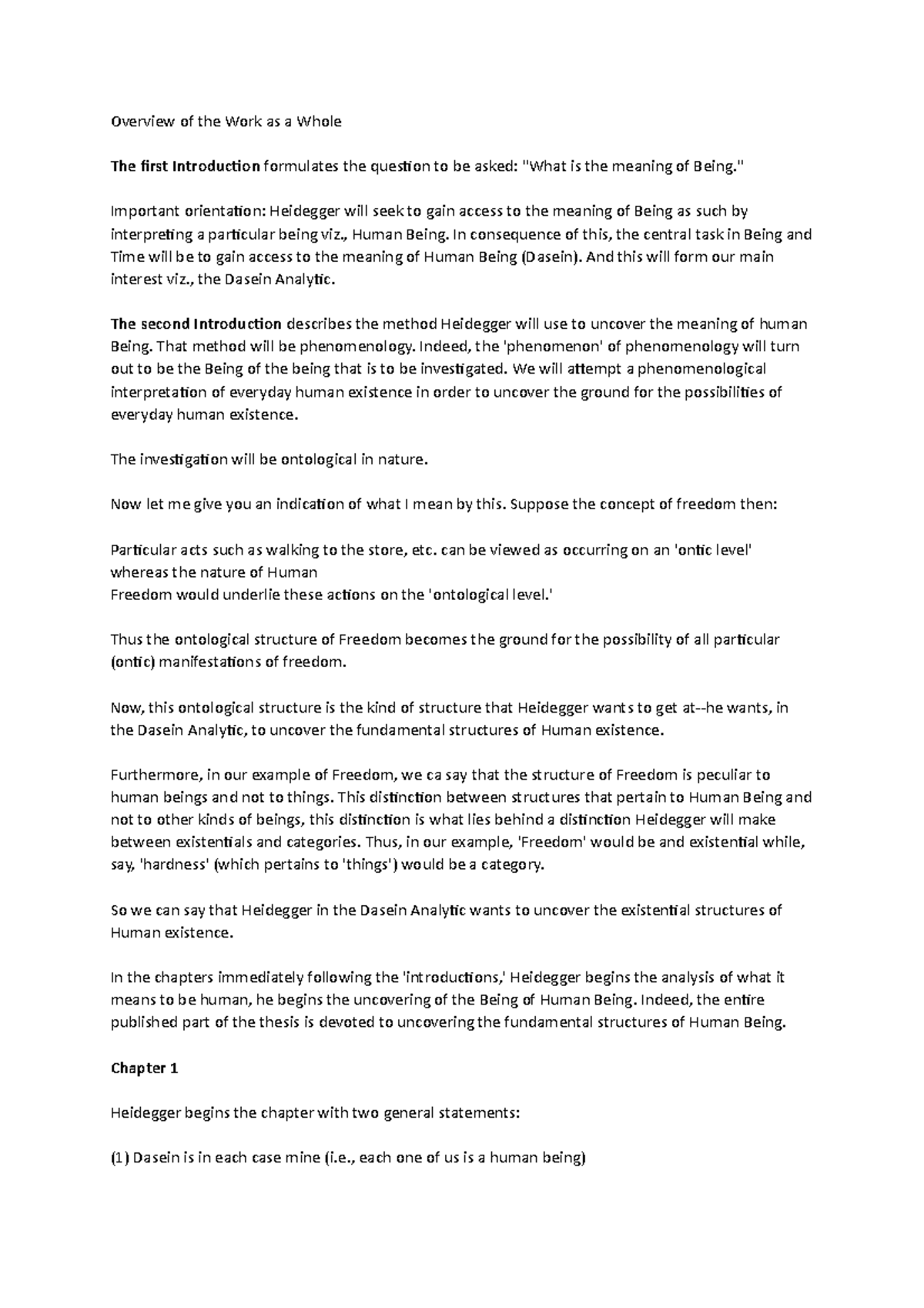 Total overview Being and Time- Martin Heidegger - Overview of the Work ...