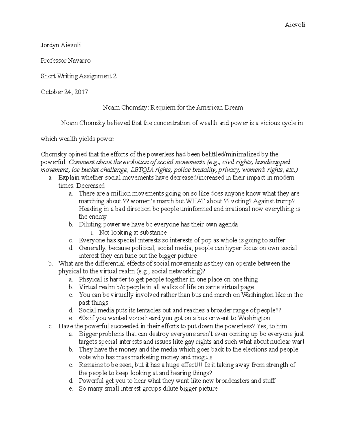 Crju 341 chomsky paper - Grade: A - Aievoli Jordyn Aievoli Professor ...