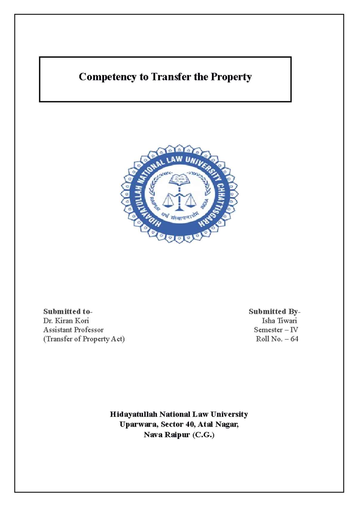 Transfer OF Property ACT Competency TO Transfer - Competency to ...