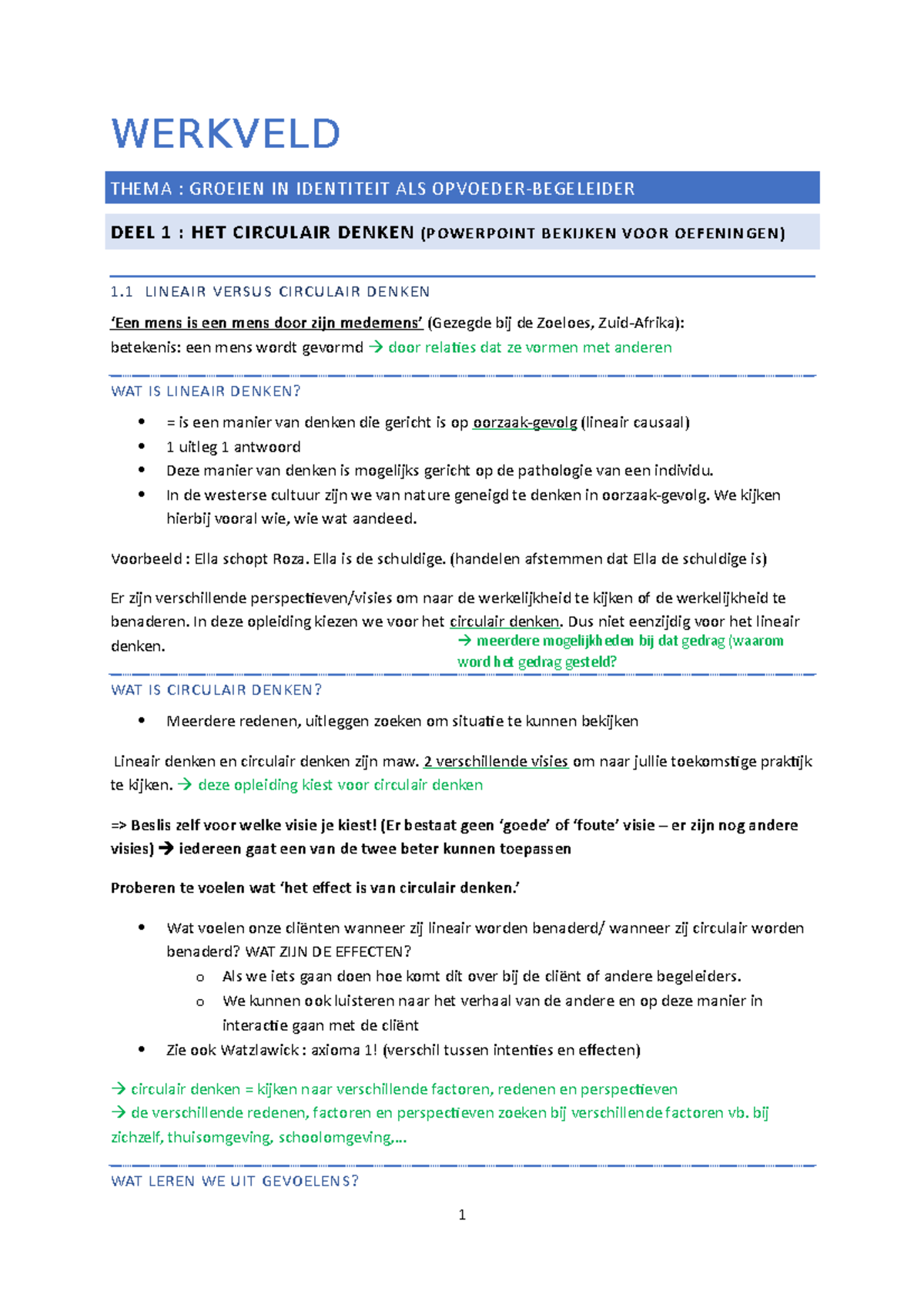 Samenvatting-werkveld - WERKVELD THEMA : GROEIEN IN IDENTITEIT ALS ...