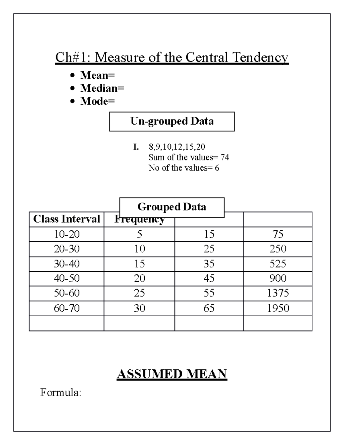 Stat - 3rd chapter - Ch#1: Measure of the Central Tendency Mean= Median ...