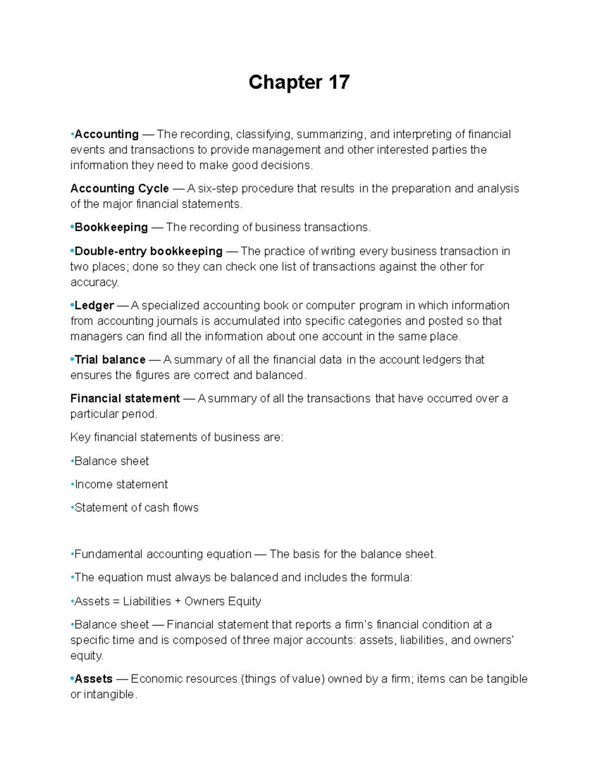 Exam 2 Review Sheet - Notes - Chapter 17 Accounting — The recording ...