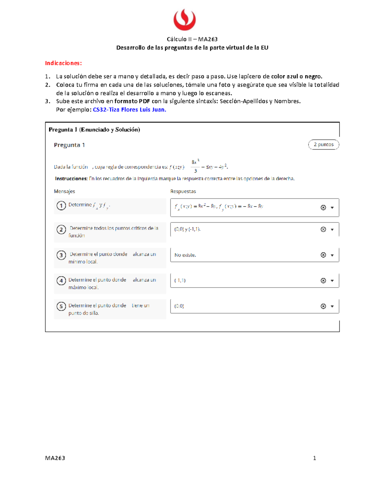 EU - EU parte virtual - Cálculo II – MA26 3 Desarrollo de las preguntas de la parte virtual de ...