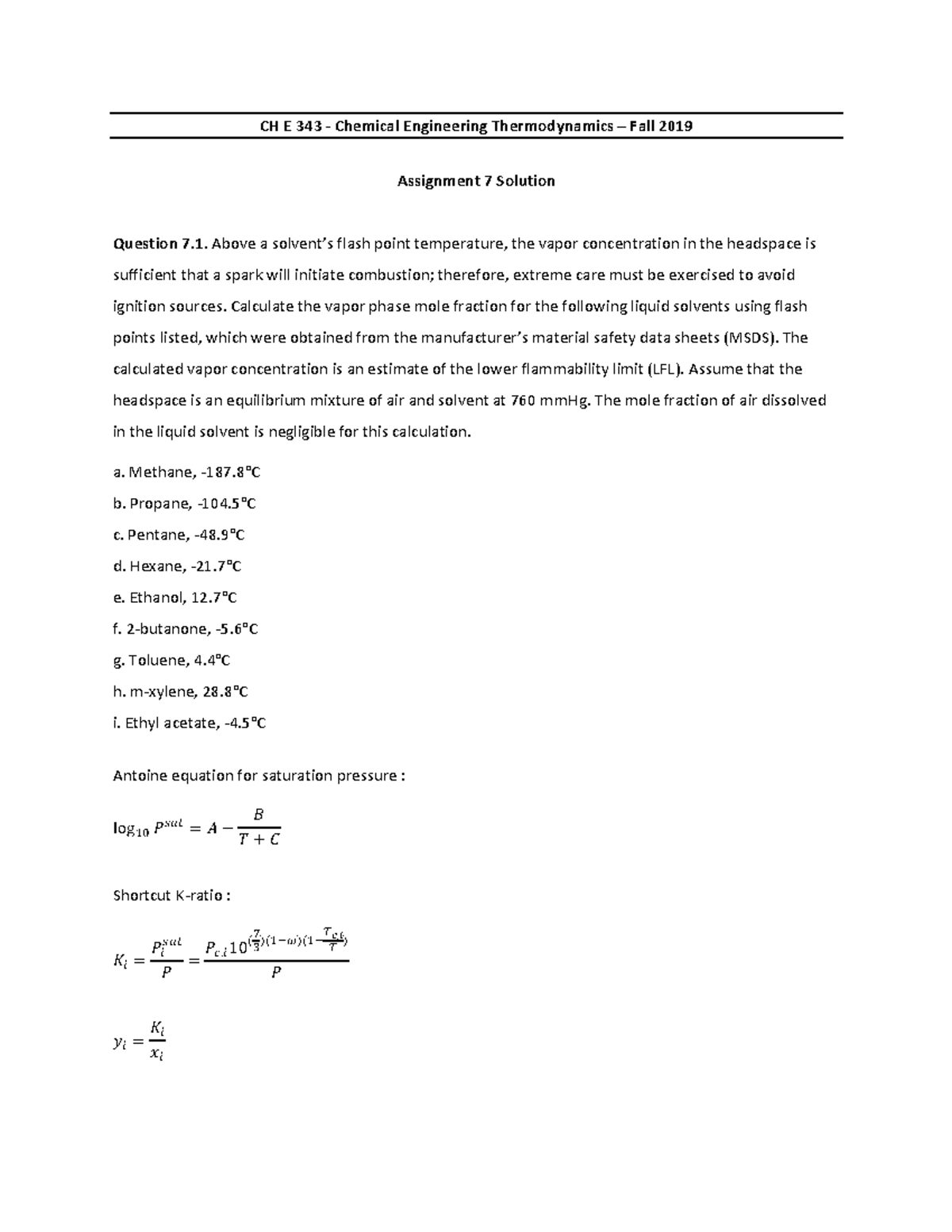 CH E 343 Assignment 07 Solutions - Warning: TT: undefined function: 32 CH E 343 - Chemical - Studocu