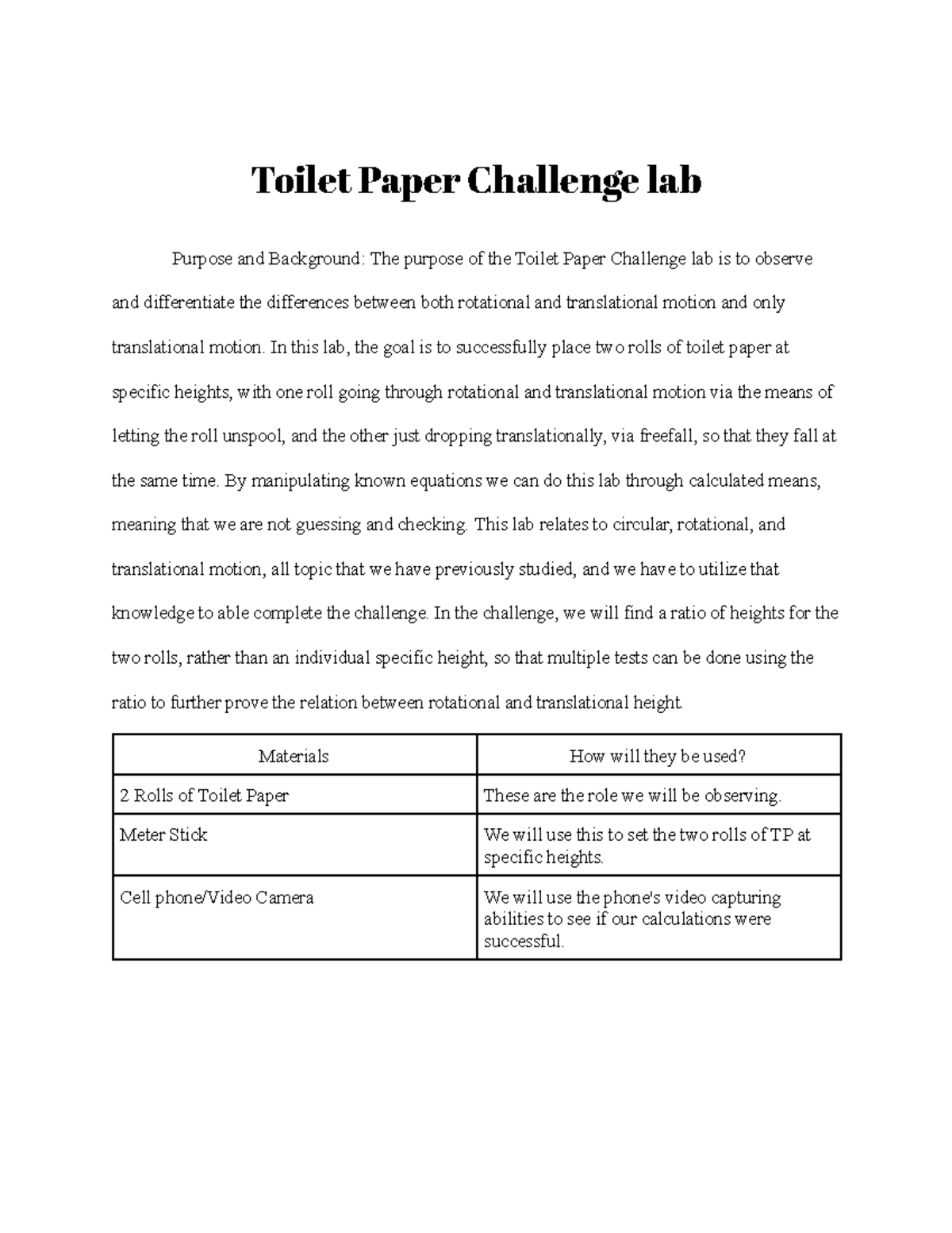 TP Lab - lab activity practice - Toilet Paper Challenge lab Purpose and ...