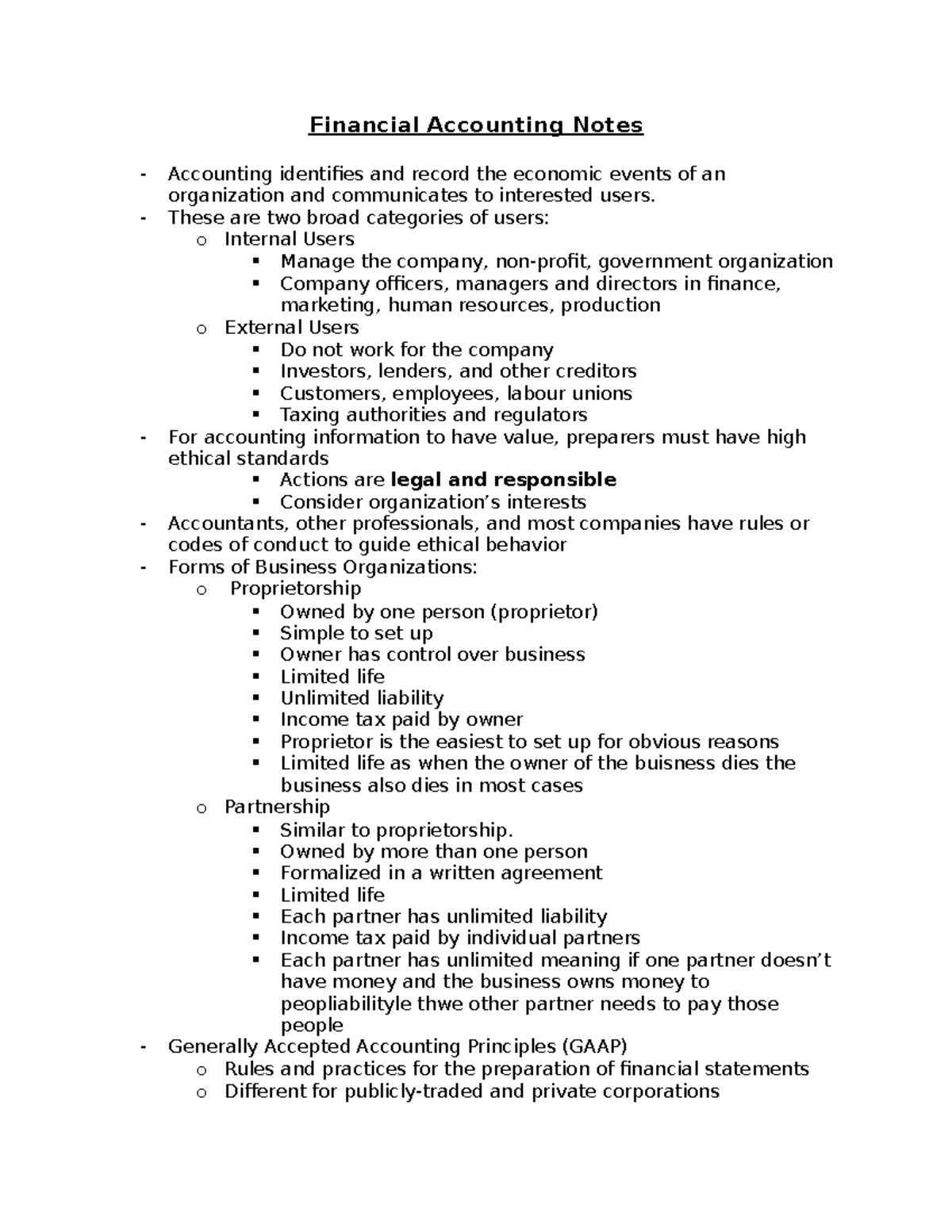 Financial Accounting Notes - Financial Accounting Notes Accounting ...