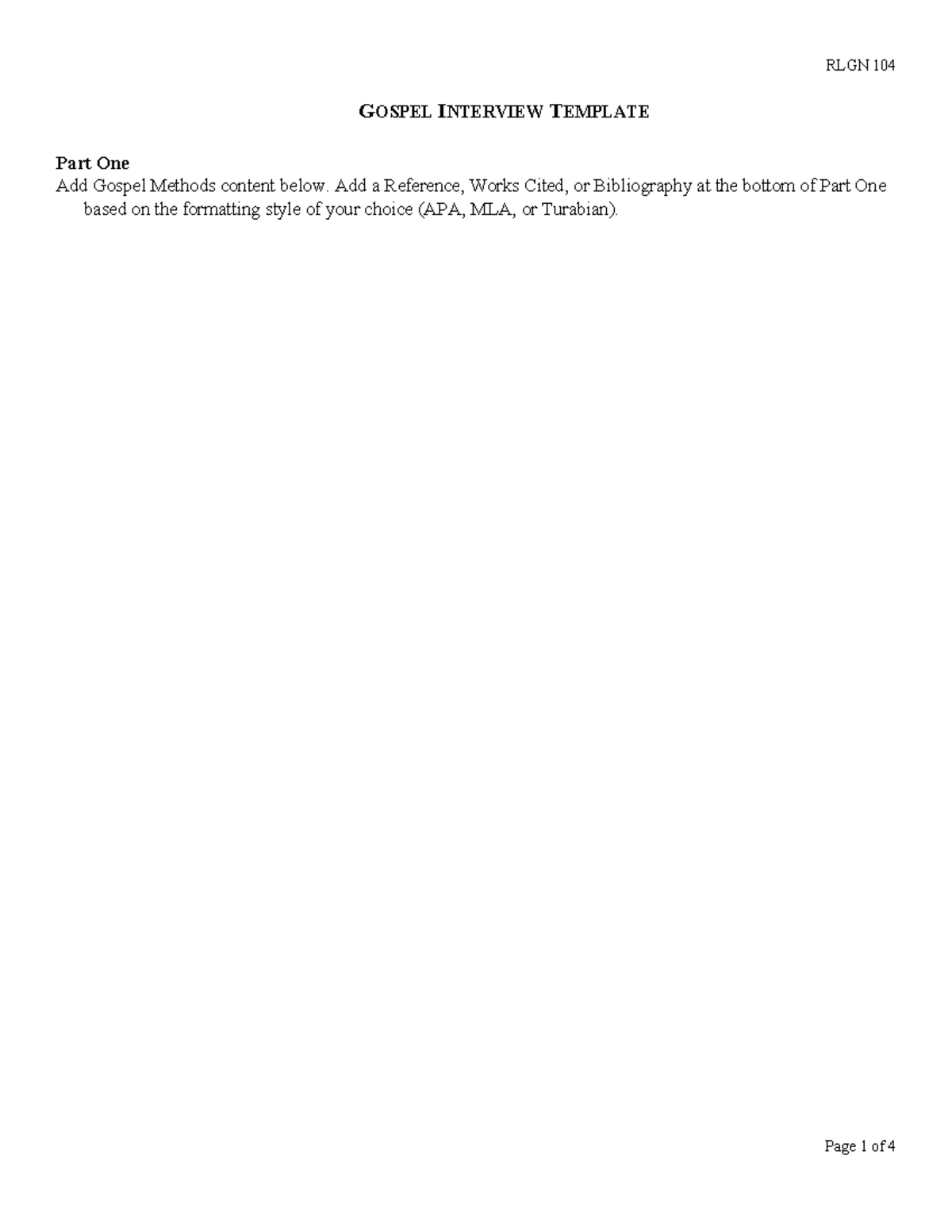 Gospel Interview Template - GOSPEL INTERVIEW TEMPLATE Part One Add ...