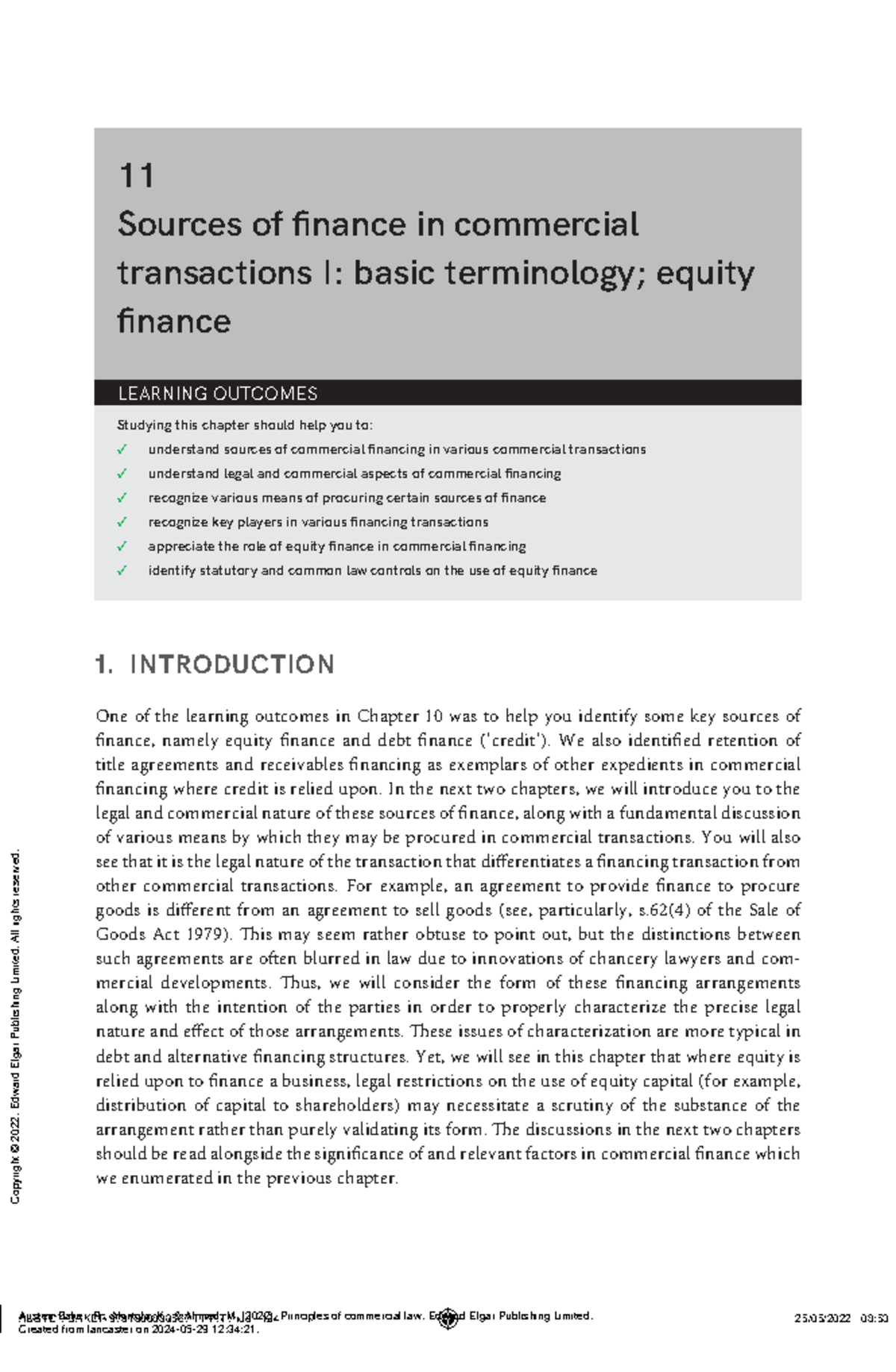 Principles of Commercial Law - (11 Sources of finance in commercial ...