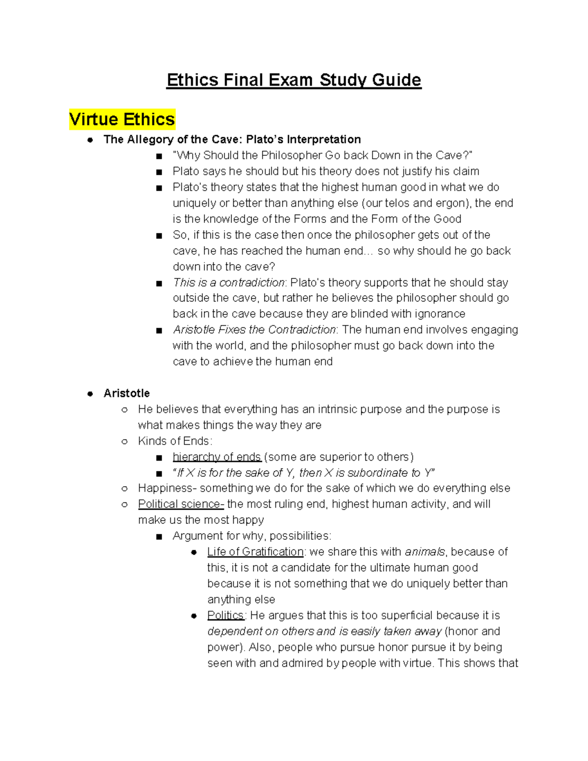 Ethics Final Study Guide - Ethics Final Exam Study Guide Virtue Ethics ...